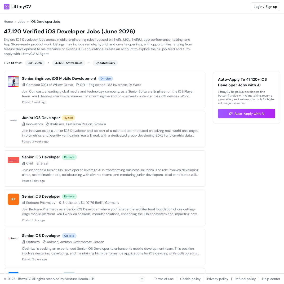 47,846 Verified iOS Developer Jobs (July 2026) - Apply with AI
